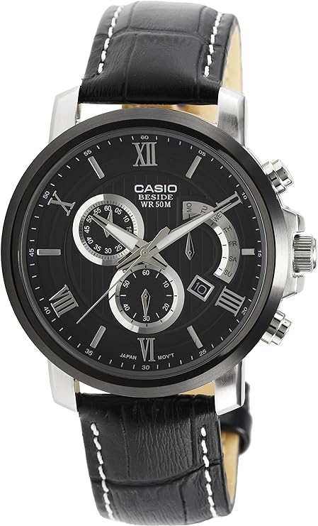 Casio, Men’s Watch Beside Collection Analog,Black Dial Black Leather B ...