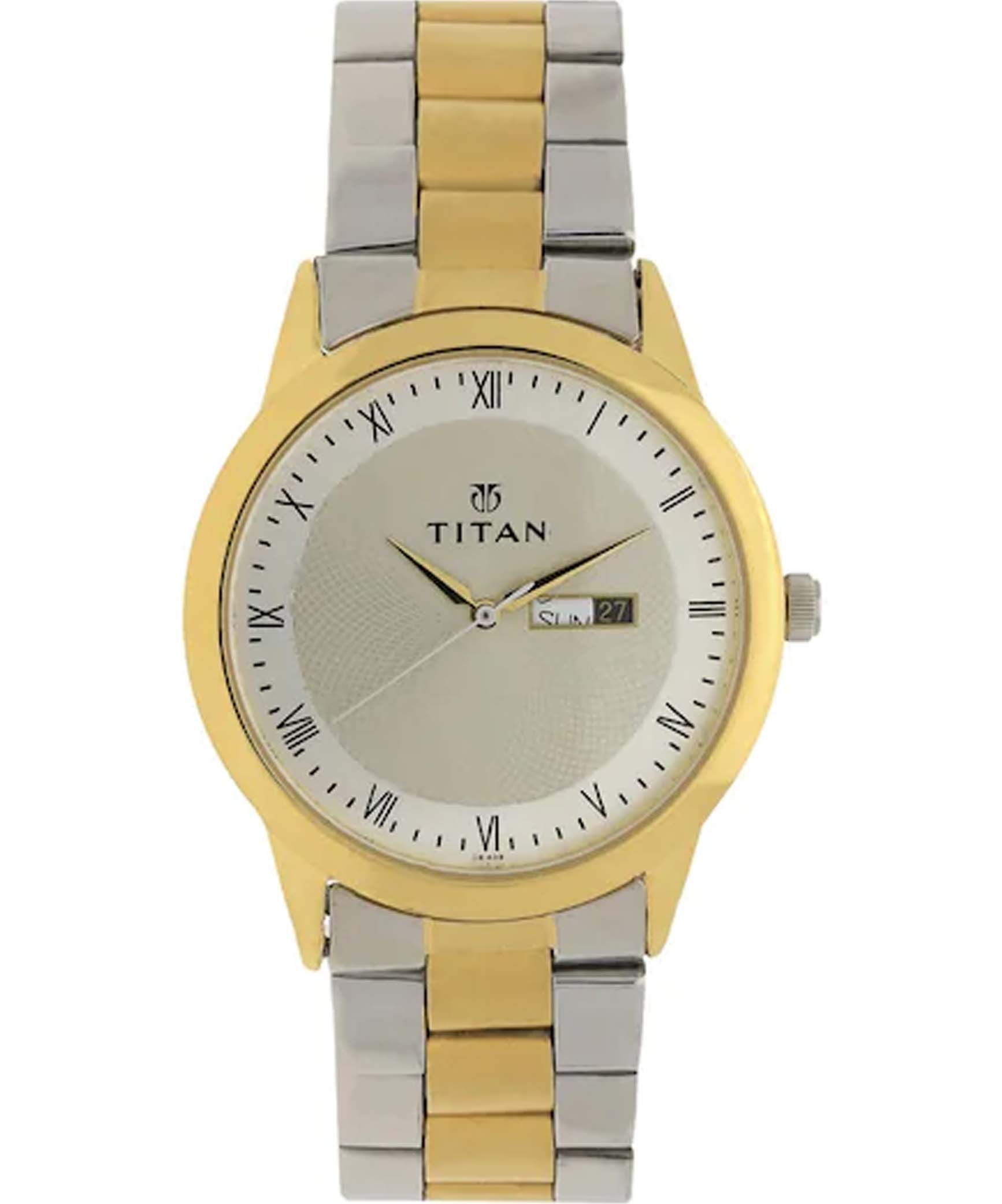 Titan Men's Watch Analog, Champagne Dial Silver & Gold Stainless Steel ...