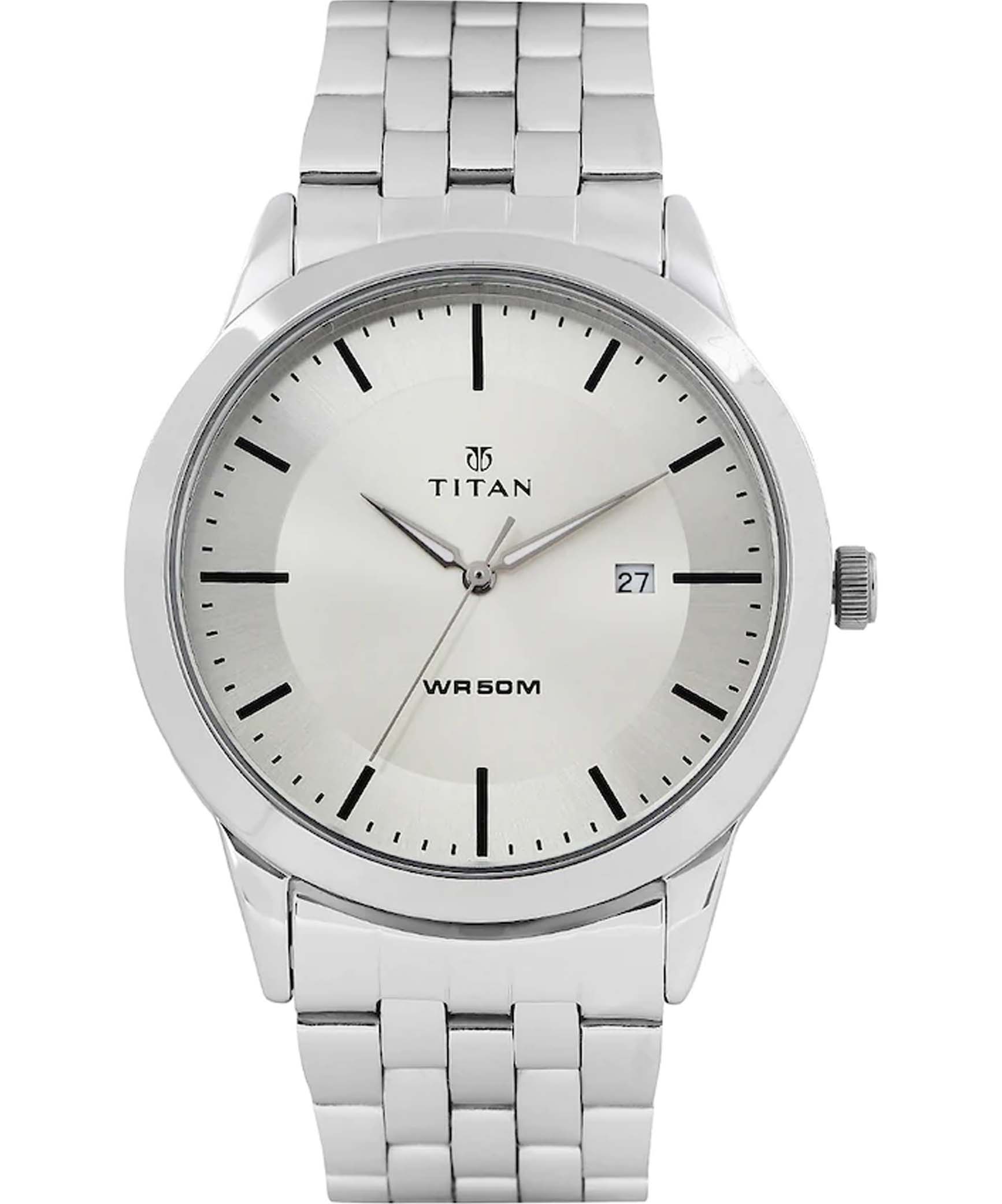 Titan Men's Watch Analog, White Dial Silver Stainless Steel Strap Watc ...