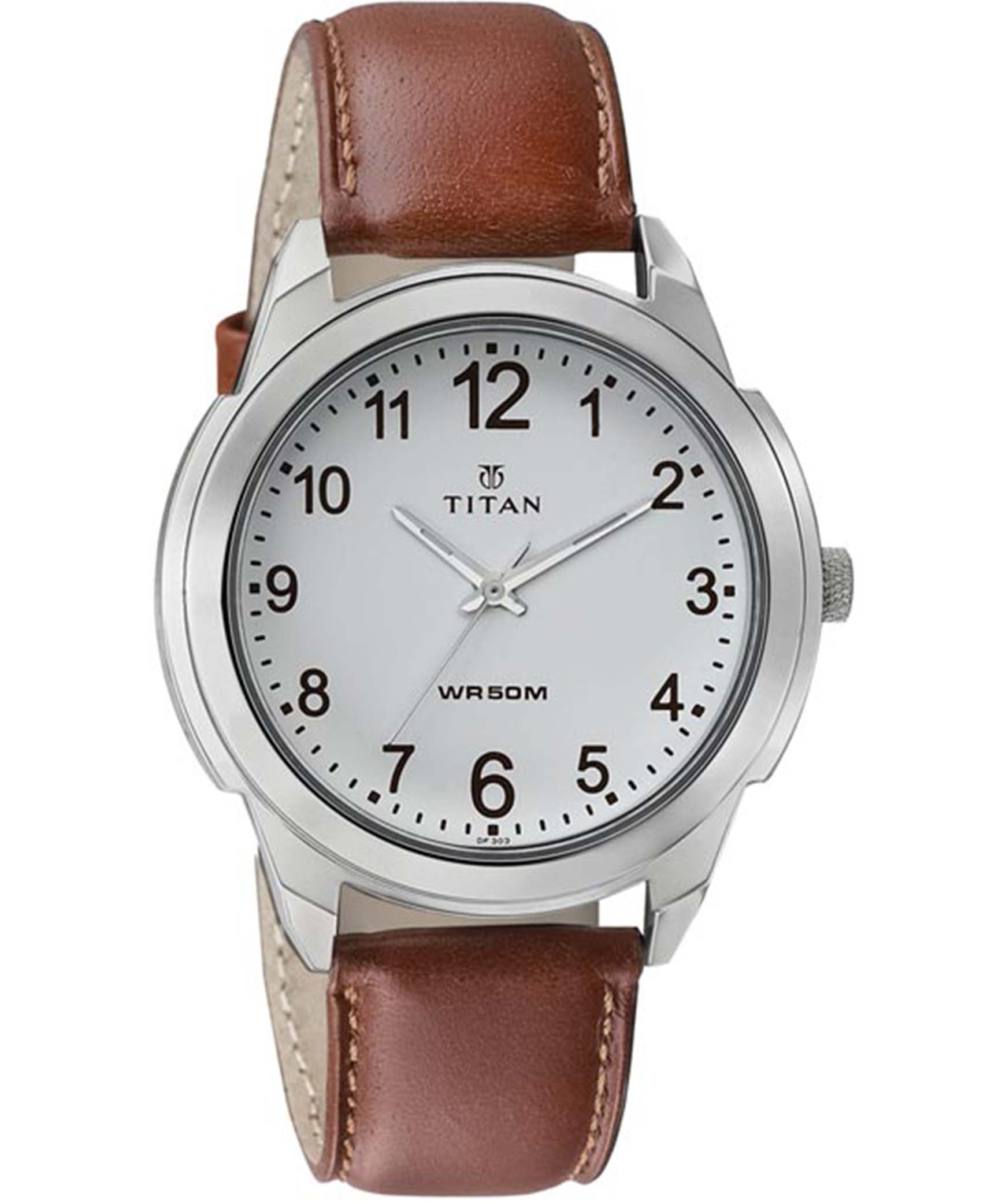 Titan Men's Watch Classique Collection Analog, White Dial Brown Leathe ...