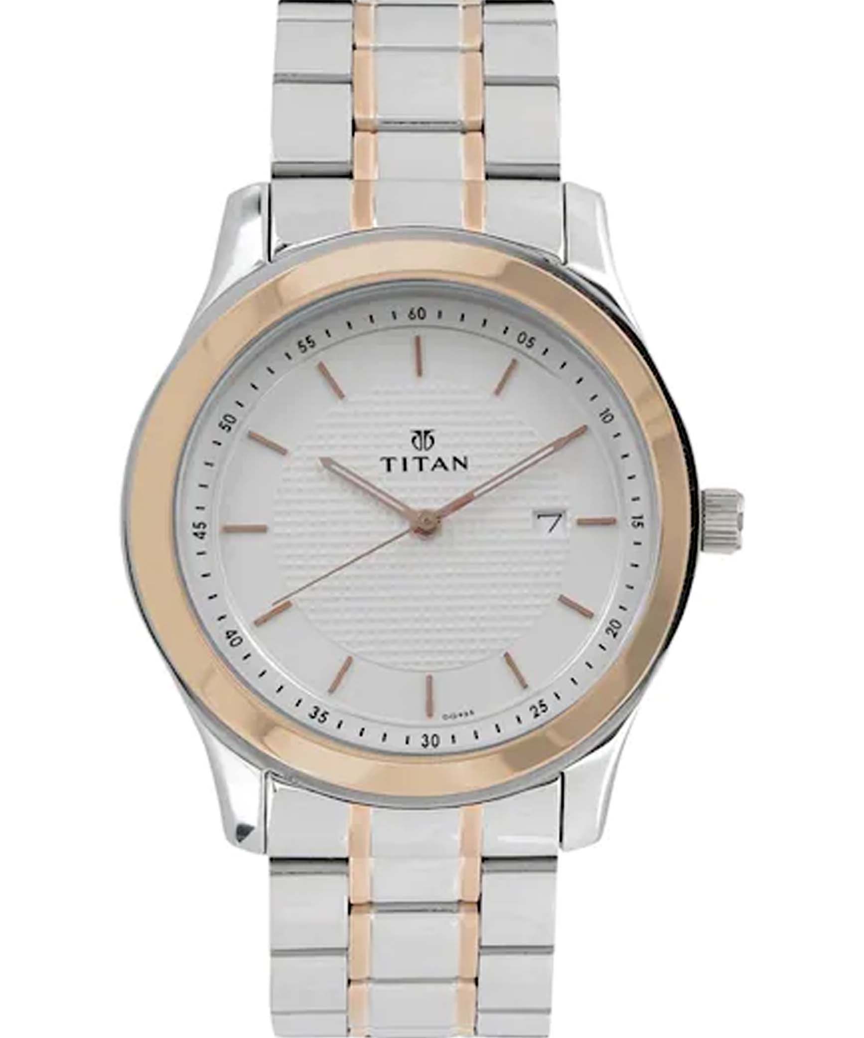Titan Men's Watch Analog, White Dial Two Toned Stainless Steel Strap W ...