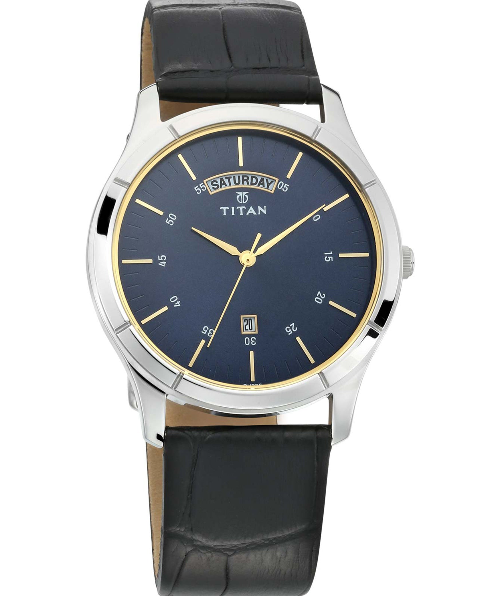 Titan Men's Watch Blue Dial Black Leather Strap Watch, 1767SL03 ...