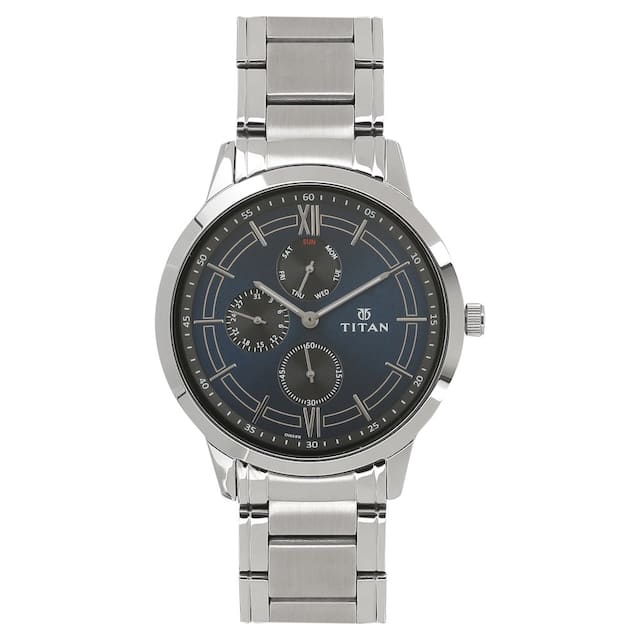 Titan Men's Watch Blue Dial Silver Stainless Steel Strap Watch, 1769SM ...