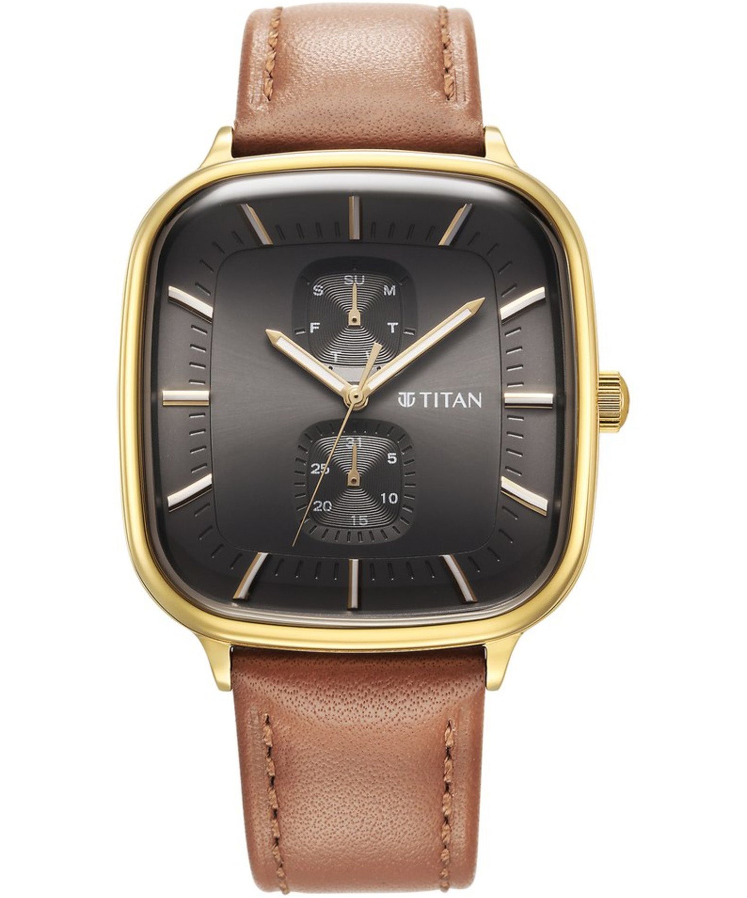 Titan Men's Watch Avant Garde Collection, Anthracite Dial Brown Leathe ...